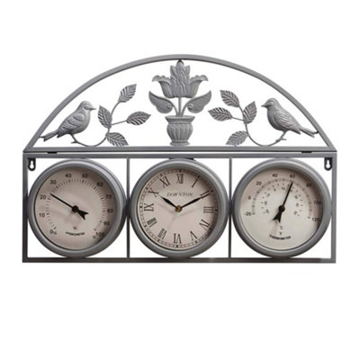 67cm Garden Wall Weather Station Clock - Thermometer Waterproof ...