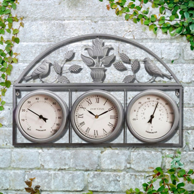 67cm Garden Wall Weather Station Clock - Thermometer Waterproof ...