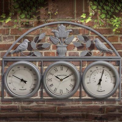 67cm Garden Wall Weather Station Clock - Thermometer Waterproof ...
