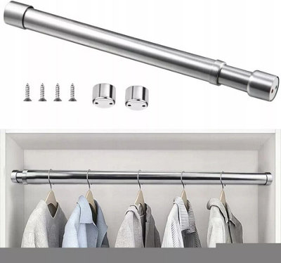 68-120cm Extendable Stainless Steel Wardrobe Rail Adjustable Hanging Rod UK