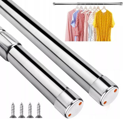 68-120cm Extendable Stainless Steel Wardrobe Rail Adjustable Hanging Rod UK
