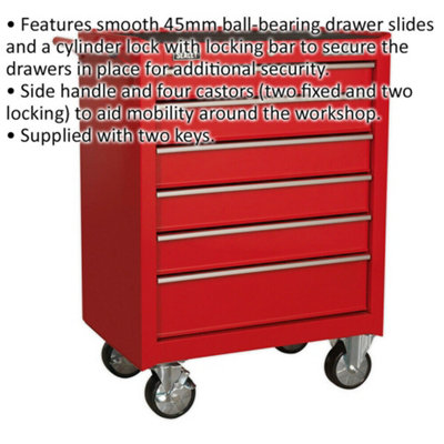680 x 460 x 950mm 6 Drawer RED Portable Tool Chest Locking Mobile ...