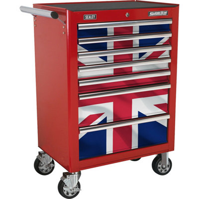 685 x 465 x 1005mm 7 Drawer UNION JACK Portable Tool Chest Locking ...
