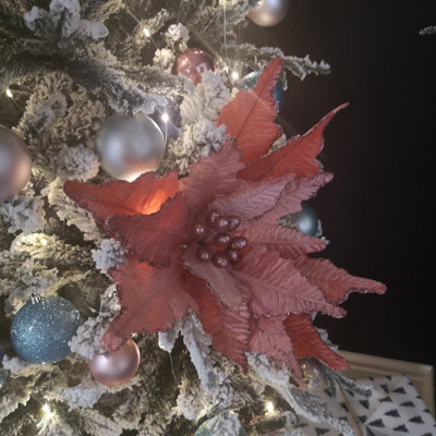 68cm Frosted Light Coral Pink Poinsettia Stem Christmas Decoration