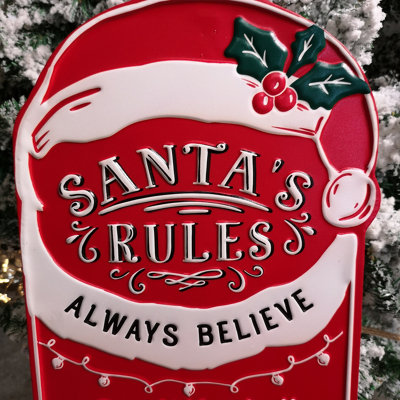 68cm Indoor Outdoor Red Metal Santa's Rules Sign Hanging Christmas ...