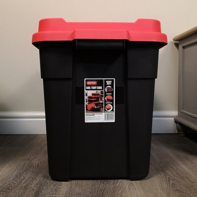68L Black and Red Tuff Stackable Storage Box with Lid and Carry Handles