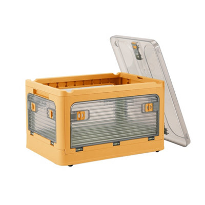 68L Yellow Transparent Folding Storage Box with Pulleys 60cm W x 42cm D ...