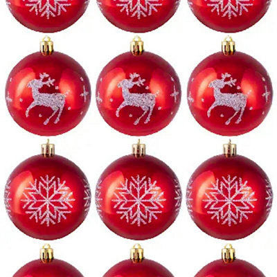 6cm Hand Painted Shatterproof Bauble Design 9 (12 Pack)