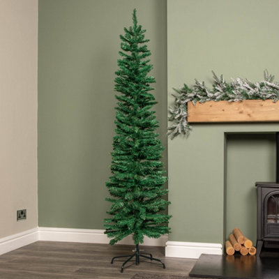 6ft (1.8m) Green Artificial Pencil Christmas Tree With Green Metal ...