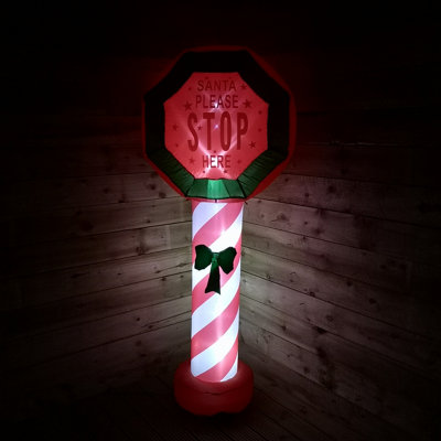 6ft (1.8m) Indoor Outdoor Inflatable LED Lit Santa Stop Here Christmas ...