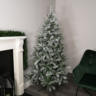 6ft (1.8m) Premier Flocked Woodcote Spruce PVC Hinged Christmas Tree ...