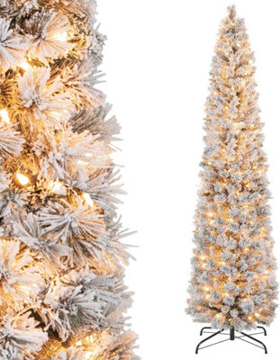 6ft/180cm Slim Artificial Christmas Tree Pre -Lit Snowy Pencil tree ...