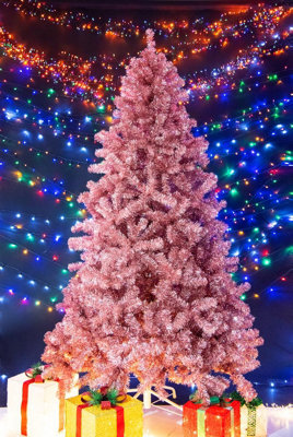 6FT Artificial Christmas Tree Rose Gold Shiny Tinsel Tips Bushy Look ...