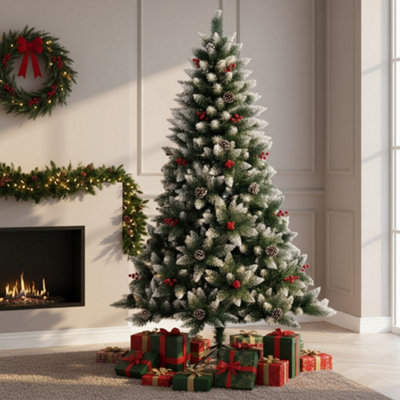 6Ft Balmoral Fir Christmas Tree with 634 Tips - Flocked Tips, Berries ...