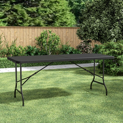 6ft Black Folding Rattan Effect Tabletop Plastic Camping Table Trestle ...
