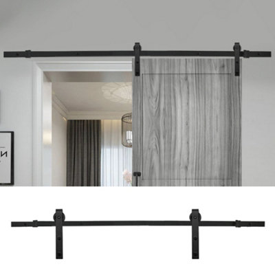 6ft Black Rustic J Shaped Steel Barn Door Track System Sliding Hardware ...