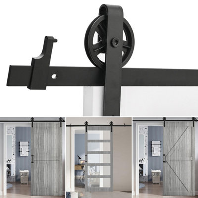 6ft Black Rustic Steel Barn Door Track System Sliding Hardware Kit with ...