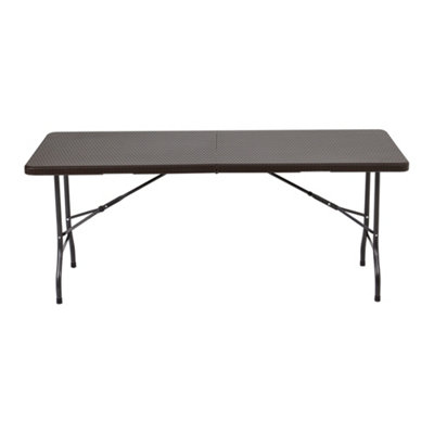 6ft Brown Folding Rattan Effect Tabletop Plastic Camping Table Trestle ...