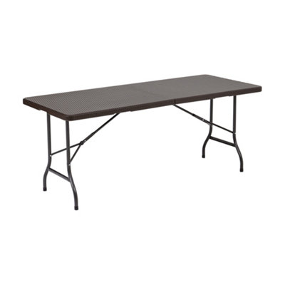 6ft Brown Folding Rattan Effect Tabletop Plastic Camping Table Trestle ...