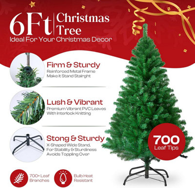 6ft Christmas Tree 700 Tips Lush Xmas Tree Premium PVC Realistic ...