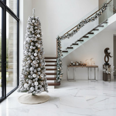 6ft Flocked Snowy Slim Pencil Tree