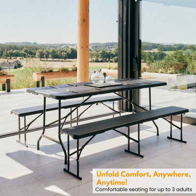 6ft Folding Bench Seat L 180 x W 28 x H 43 cm - Black Plastic Bench ...