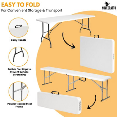 6ft Folding Table & 2 Folding Benches Set - Easy-to-Store, Heavy-Duty ...