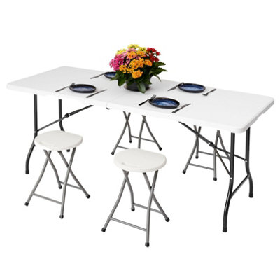 6ft Folding Table & 4 Folding Stool Set - Easy-to-Store, Heavy-Duty ...