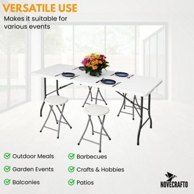 6ft Folding Table & 4 Folding Stool Set - Easy-to-Store, Heavy-Duty ...