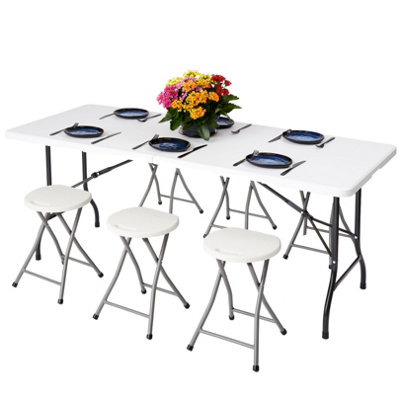 6ft Folding Table & 6 Folding Stool Set - Easy-to-Store, Heavy-Duty ...