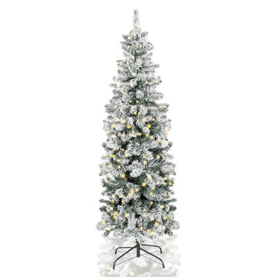6ft Green Pencil Slim Snow Tipped Christmas Tree with 570 Tips and 240 ...