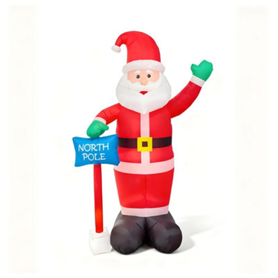 6ft Inflatable Hand Waving Santa Clause with North Pole Sign Board Pre ...