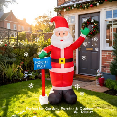 6ft Inflatable Hand Waving Santa Clause with North Pole Sign Board Pre ...