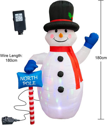 6ft Inflatable Hand Waving Snowman with North Pole Sign Board Pre Lit ...