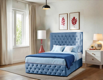 6FT Plush Fabric Chesterfield Diven Bed Set With 26''Chesterfield ...
