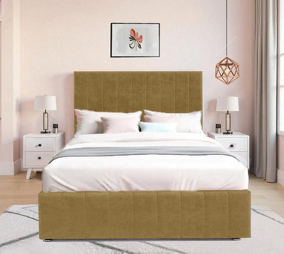 6FT Plush Mustard Divan Bed Set with 26'' Vertical Line Headboard & 12 ...
