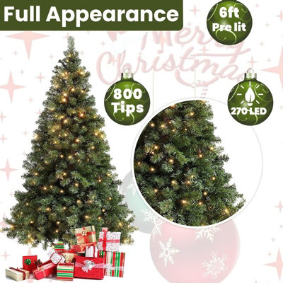 6ft Pre-Lit Artificial Christmas Tree - 800 Tips Realistic PVC Pine ...
