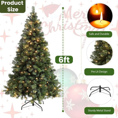 6ft Pre-Lit Artificial Christmas Tree - 800 Tips Realistic PVC Pine ...