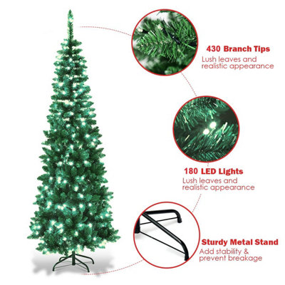 6Ft Pre-Lit Artificial Slim Christmas Pencil Tree Decorations Cool ...