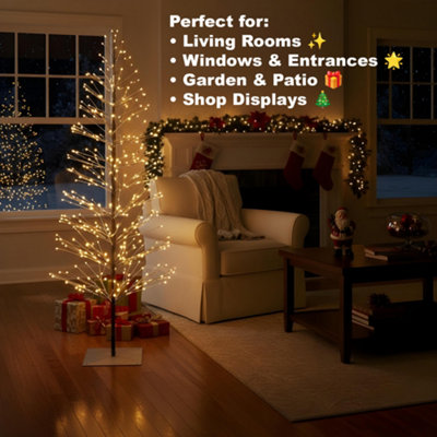 6Ft Pre-Lit Twig Tree with 160 Warm White LEDs - Snow Flocked Brown ...