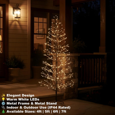 6FT Prelit Brown LED Snow Twig Christmas Tree Warm White LEDs