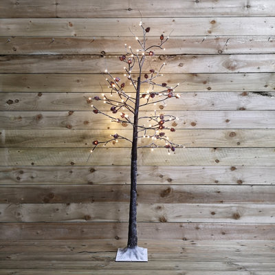 6ft Snowy Brown Twig Outdoor Christmas Tree with Pine Cones & 144 Warm ...