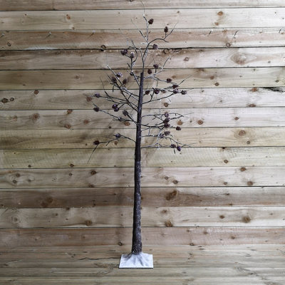 6ft Snowy Brown Twig Outdoor Christmas Tree with Pine Cones & 144 Warm ...