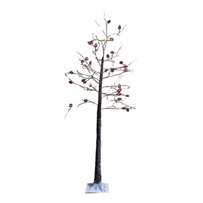 6ft Snowy Brown Twig Outdoor Christmas Tree with Pine Cones & 144 Warm ...