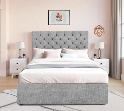 6FT Super king Naples Silver Divan Bed Set with 26'' Chesterfield ...