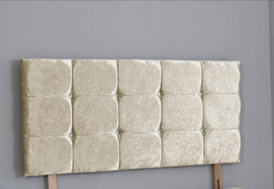6FT Superking 20inch Cream Crush Velvet Cube headboard | DIY at B&Q