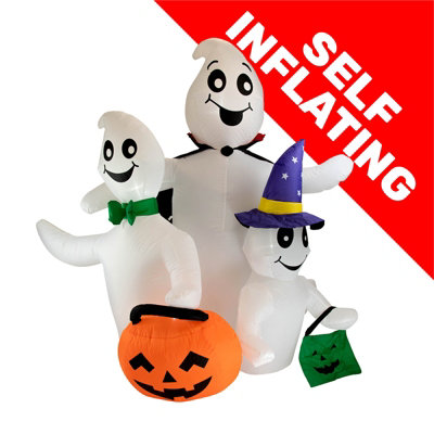 6ft Three White Ghost Inflatable with Pumpkin | DIY at B&Q