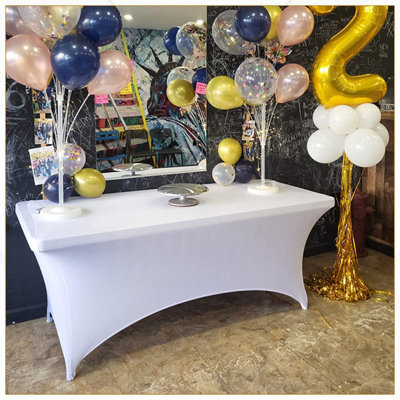 6ft Tight Fitted Tablecloth, Rectangle Spandex Patio Table Cover, White