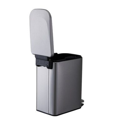6L Matte Silver Trash Bin With Soft-Close Foot Pedal, 15cm W x 28cm D x ...