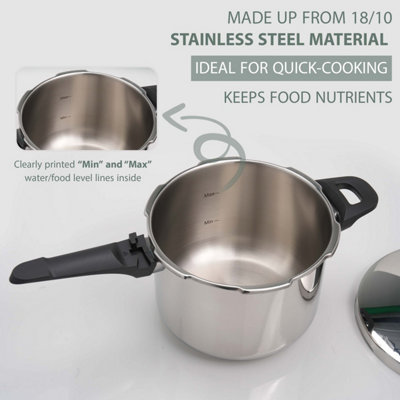 6L Stainless Steel Pressure Cooker Durable Dual Handle Kitchen Catering Pot